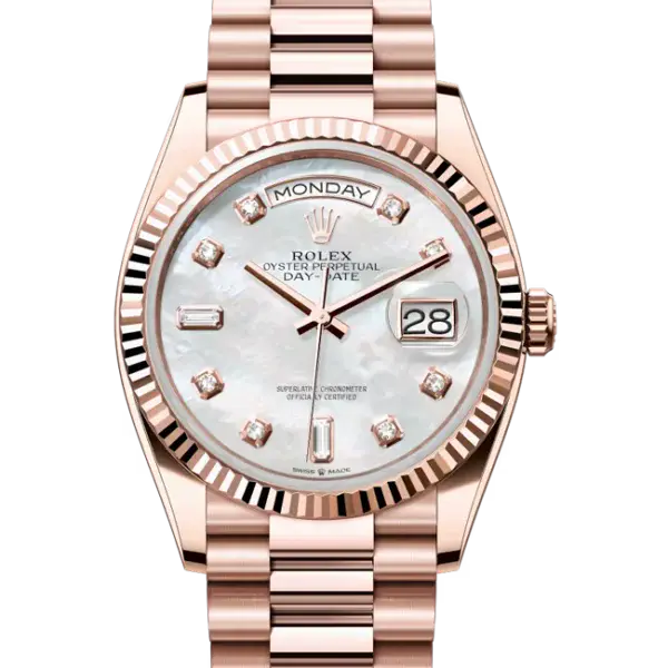 Rolex Day-Date 36 Mother of Pearl Diamond Rose Gold 128235 – Tiger River Watches