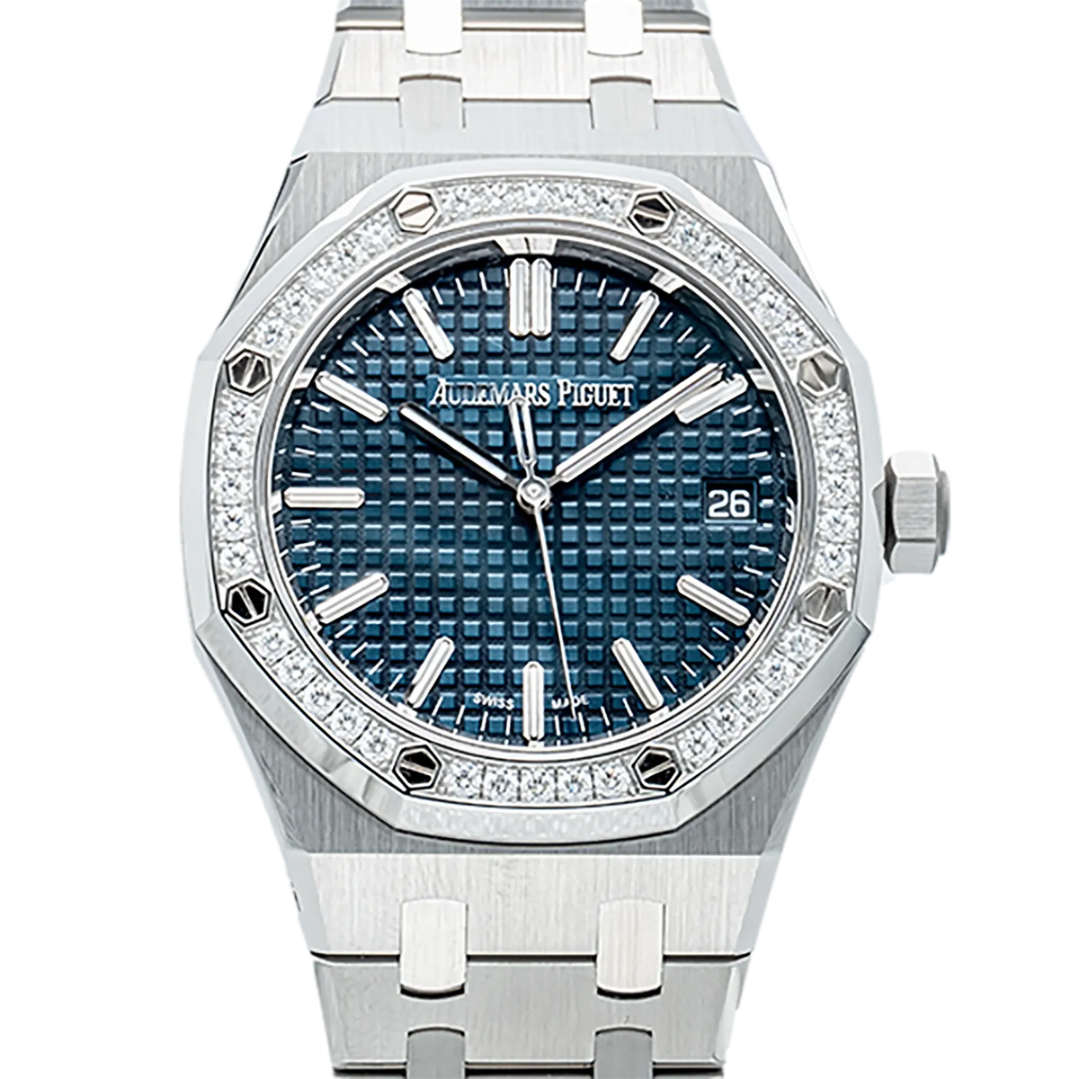 Audemars Piguet Royal Oak 15551ST Blue Dial Diamond Bezel 37mm Stainle ...