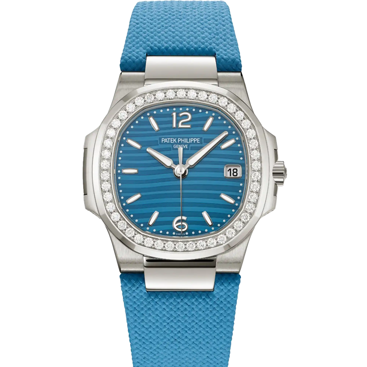 Patek Philippe Nautilus Azure Blue Dial White Gold 32mm 7010G – Tiger ...