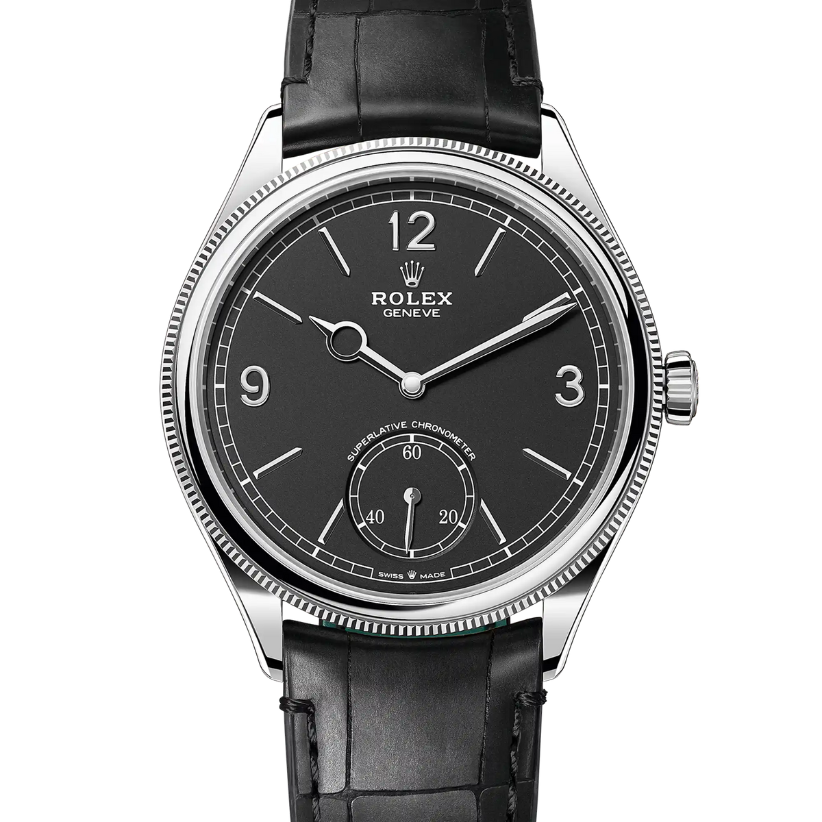 Rolex 1908 White Gold Black Dial Black Alligator Strap 52509 – Tiger ...