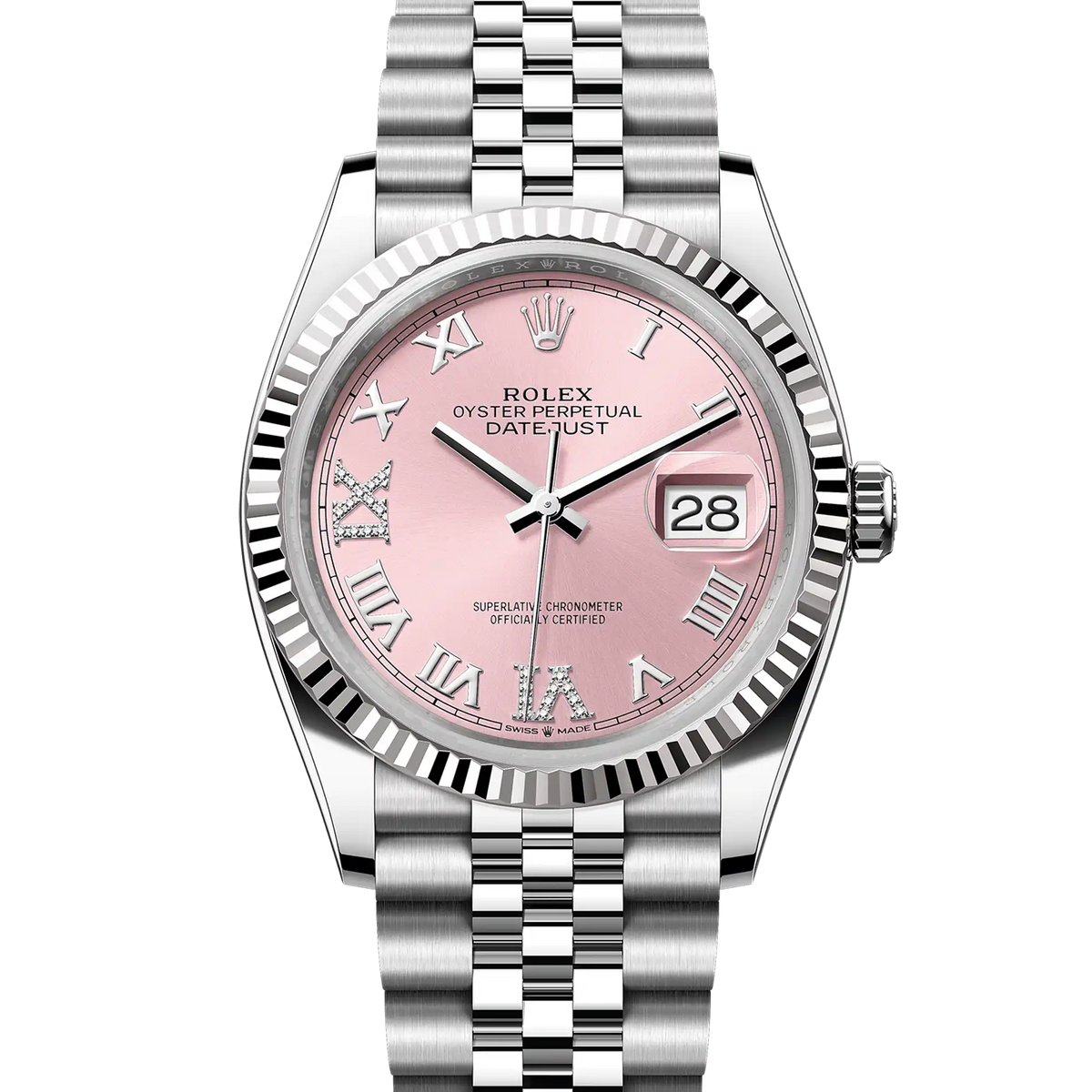 Rolex Datejust 36 Pink Roman Diamond Oystersteel White Gold Jubilee 12 ...