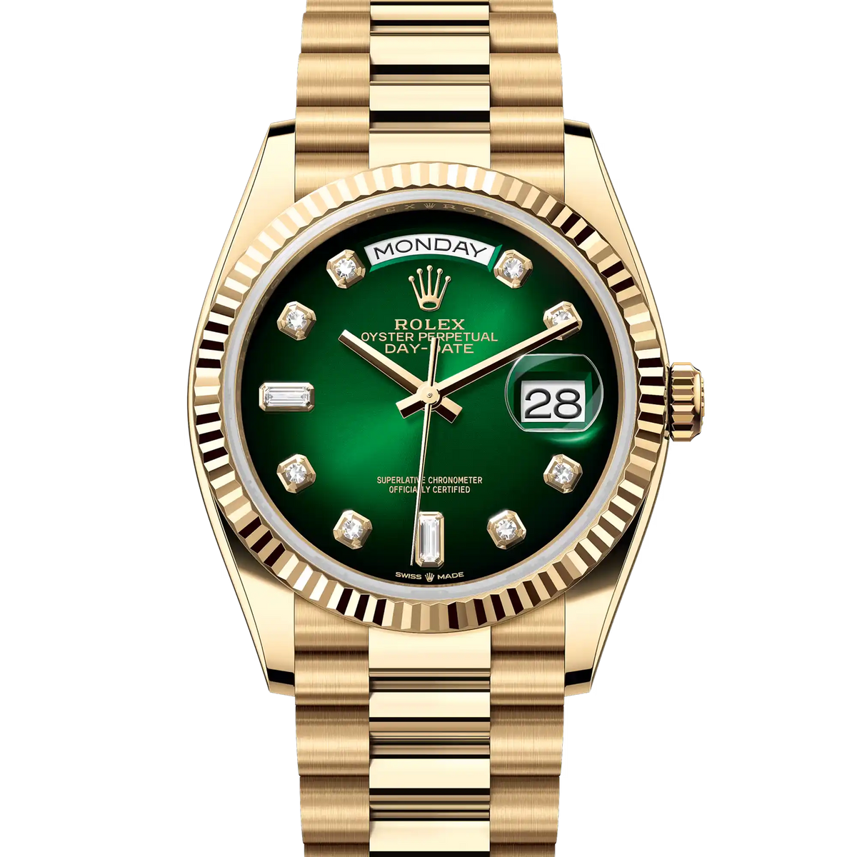 Rolex Day-Date 36 Green Ombre Diamond Yellow Gold 128238 – Tiger River ...