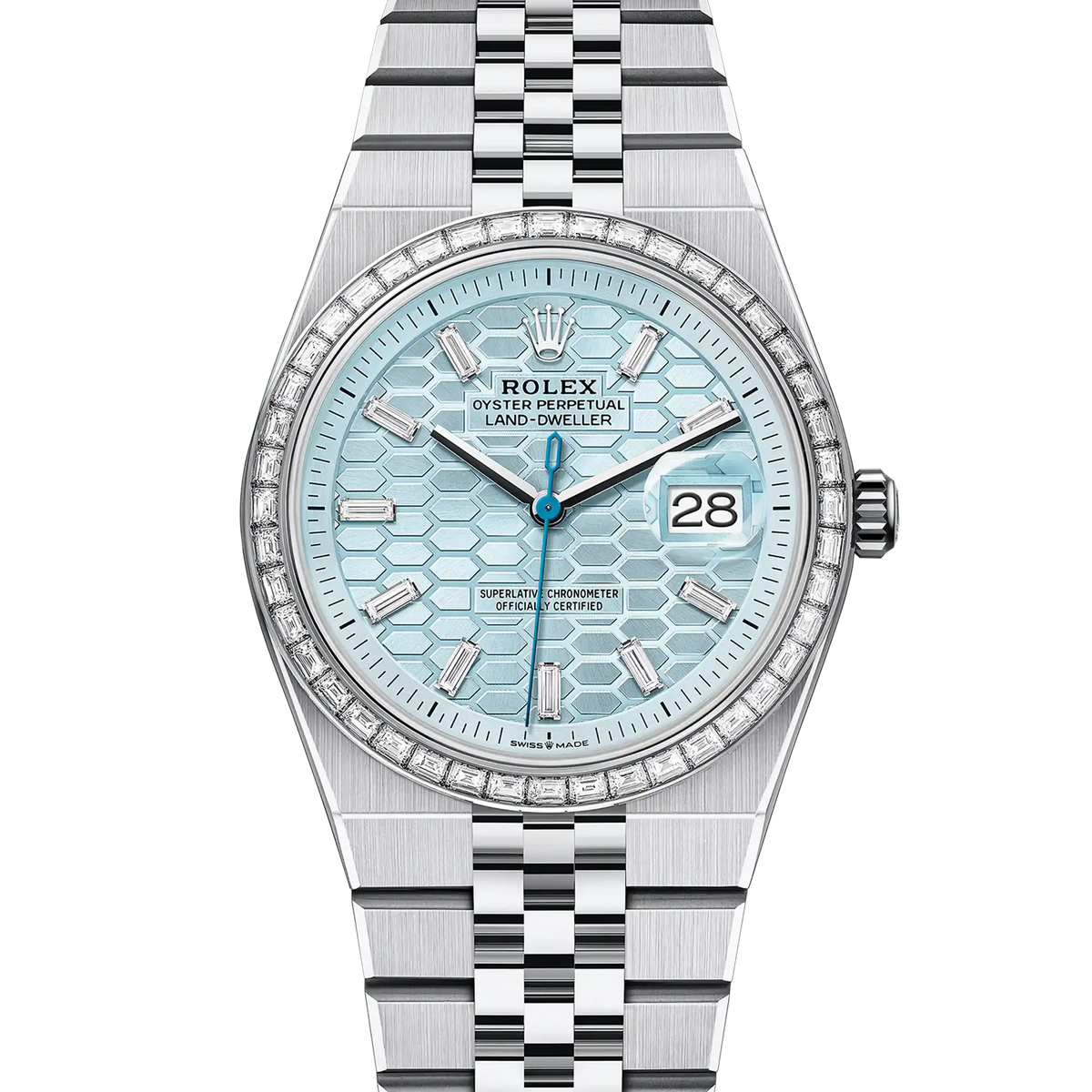 Rolex Land Dweller 36 Platinum Ice Blue Diamond Dial Flat Jubilee 1272 ...